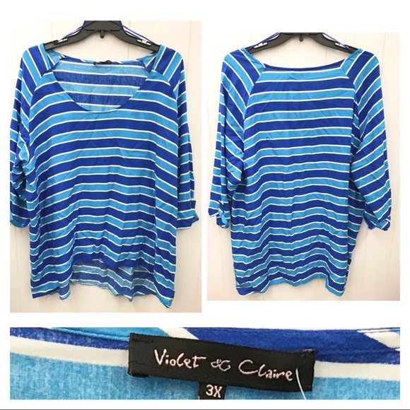 Violet & Claire | Tops | New Violet Claire Blue Stripe Blouse Sz 3x ...